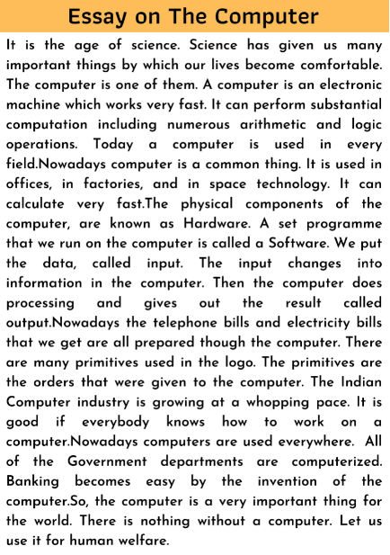 Essay on The Computer 150-200 words | Homework & Exam – Computer