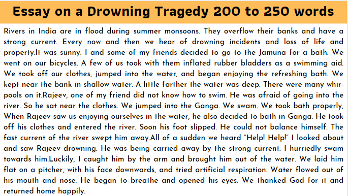 Essay on a Drowning Tragedy in 200 to 250 words