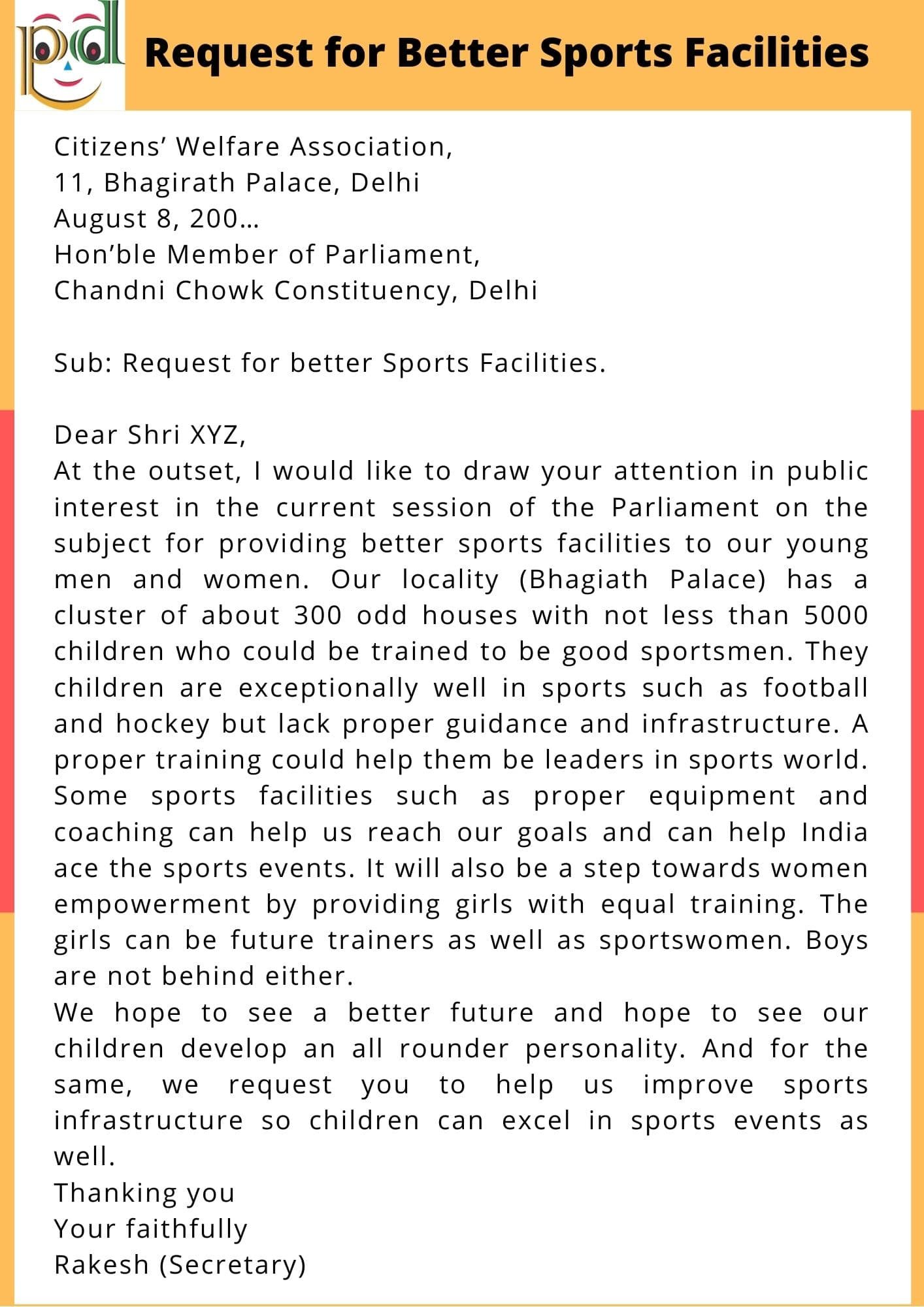 Letter/Application of Request for Better Sports Facilities – PERFORMDIGI