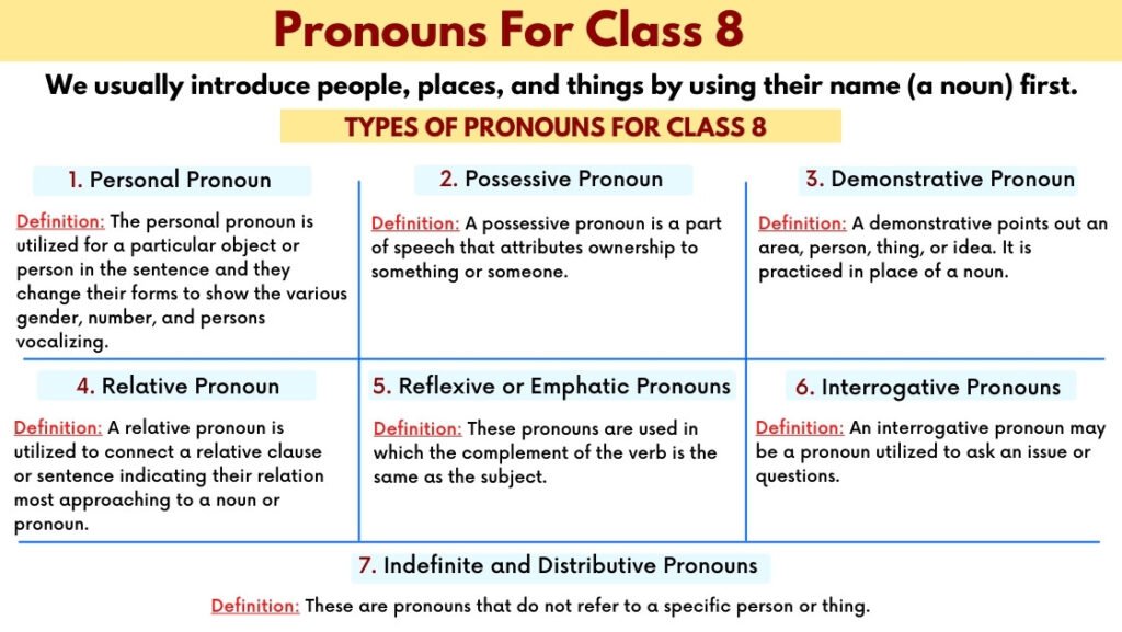 Pronouns for Class 8 | Types, Rules, Examples, Exercise, Pdf