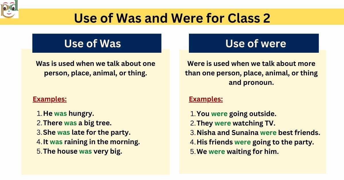 Use of Was and Were for Class 2 | Examples, Worksheet, & PDF